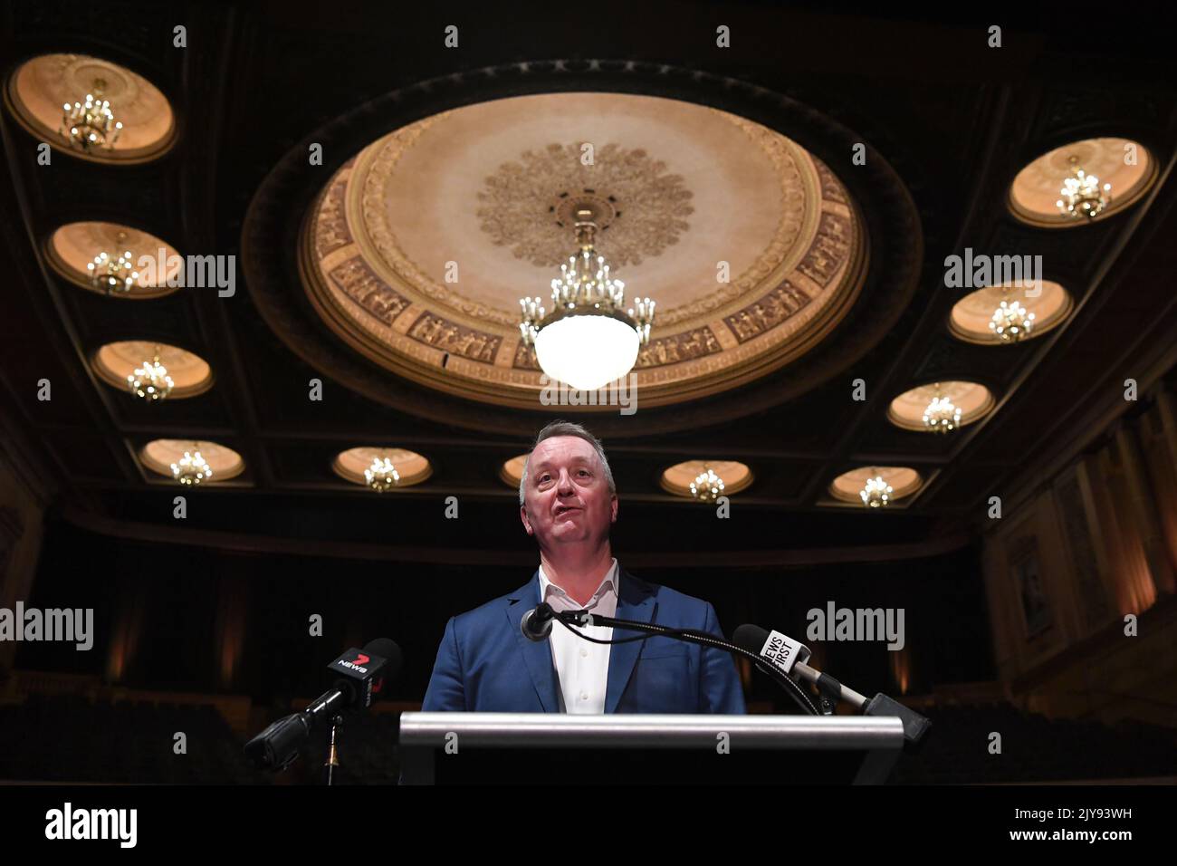 Minister for Creative Industries Martin Foley speaks to media inside of ...