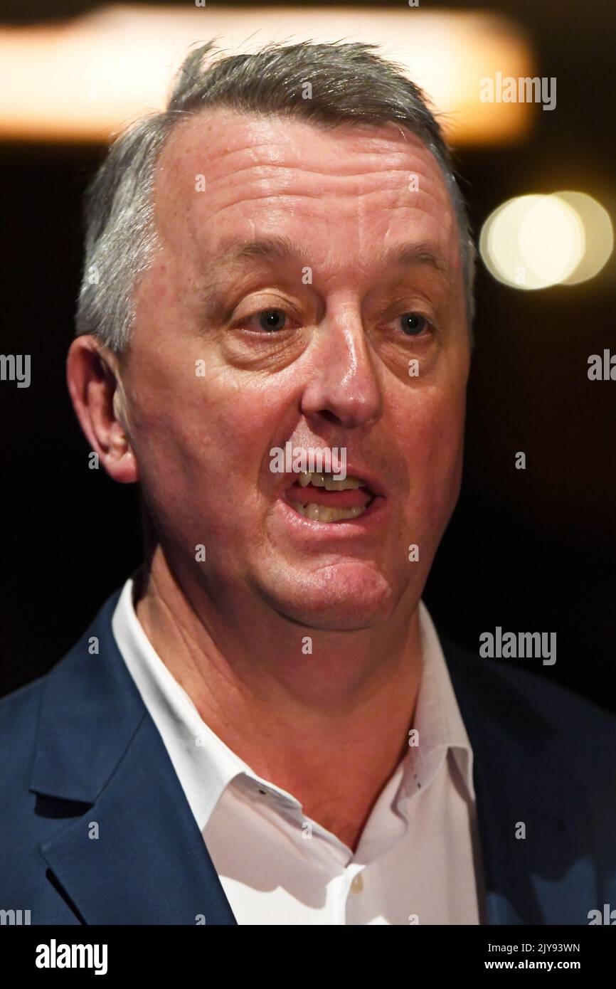 Minister for Creative Industries Martin Foley speaks to media inside of ...