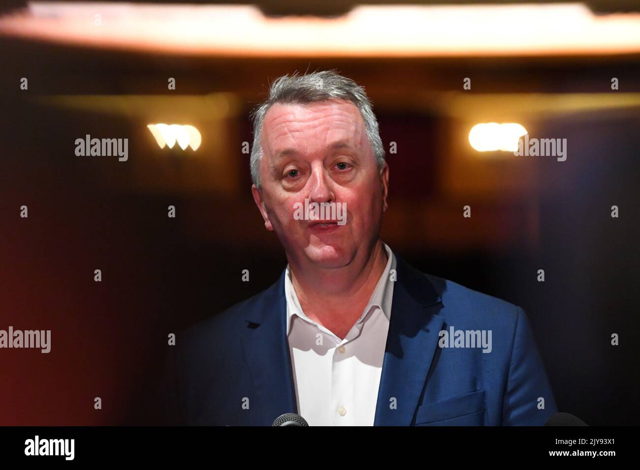 Minister for Creative Industries Martin Foley speaks to media inside of ...