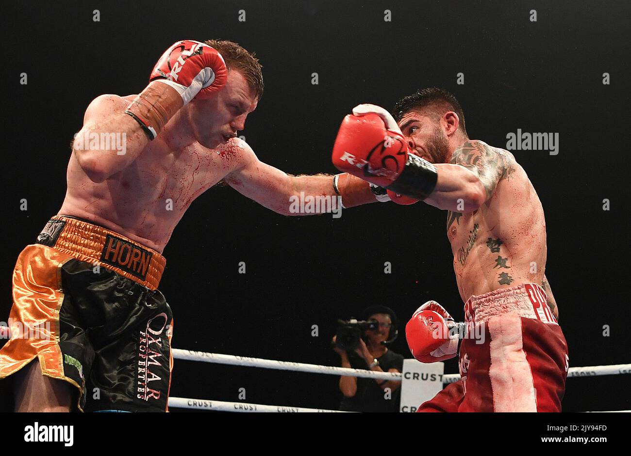 Australian boxers Jeff Horn (left) and Michael Zerafa fight during ...