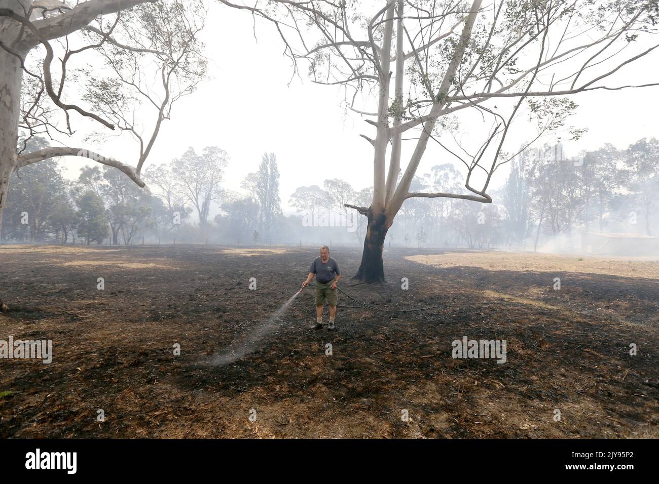 Residents put out spot fires on Station Road in Woodside in the ...