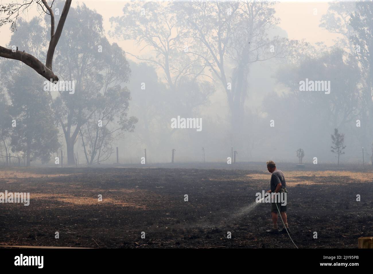 Residents put out spot fires on Station Road in Woodside in the ...