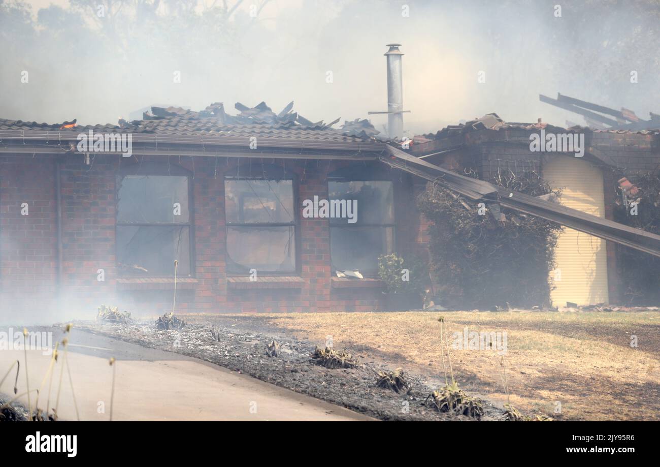 A burnt-out house on Ridge Road at Woodside in the Adelaide Hills in ...