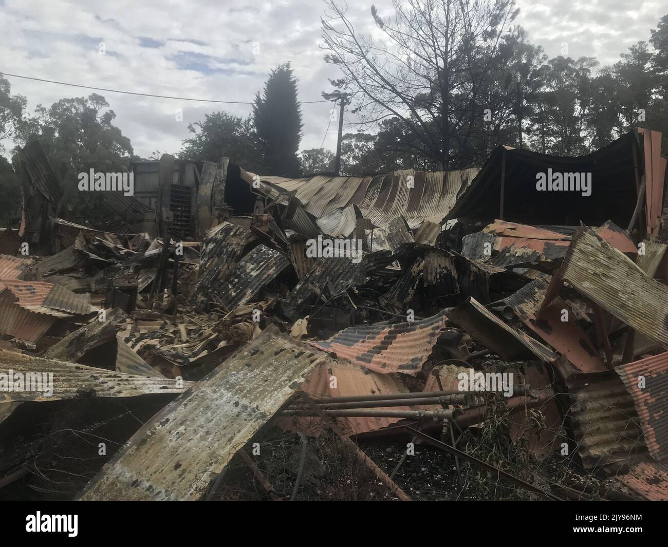 A building destroyed by fire is seen in Lobethal in the Adelaide Hills ...