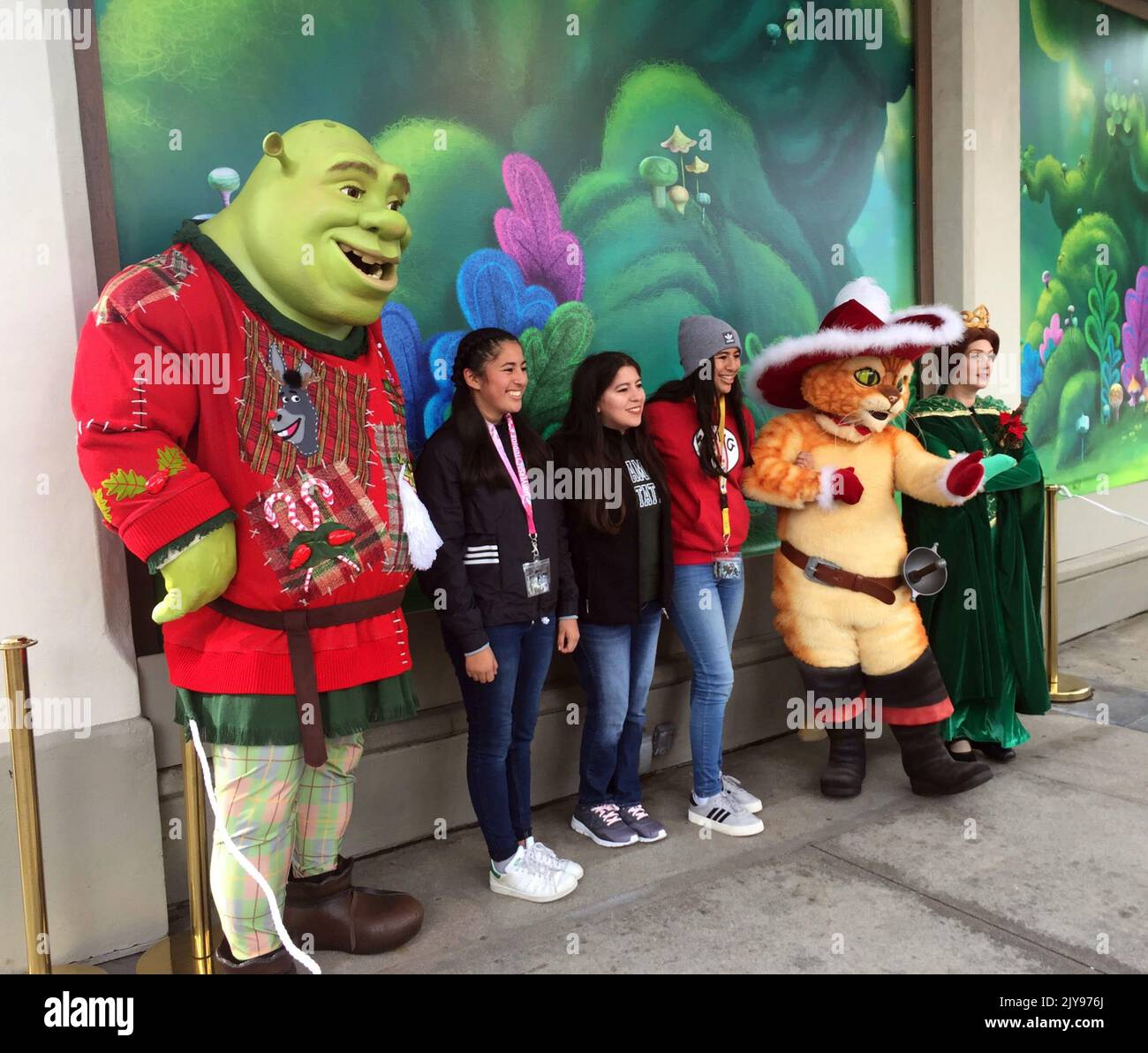 Shrek and other movie and film creatures pose for a photograph with ...