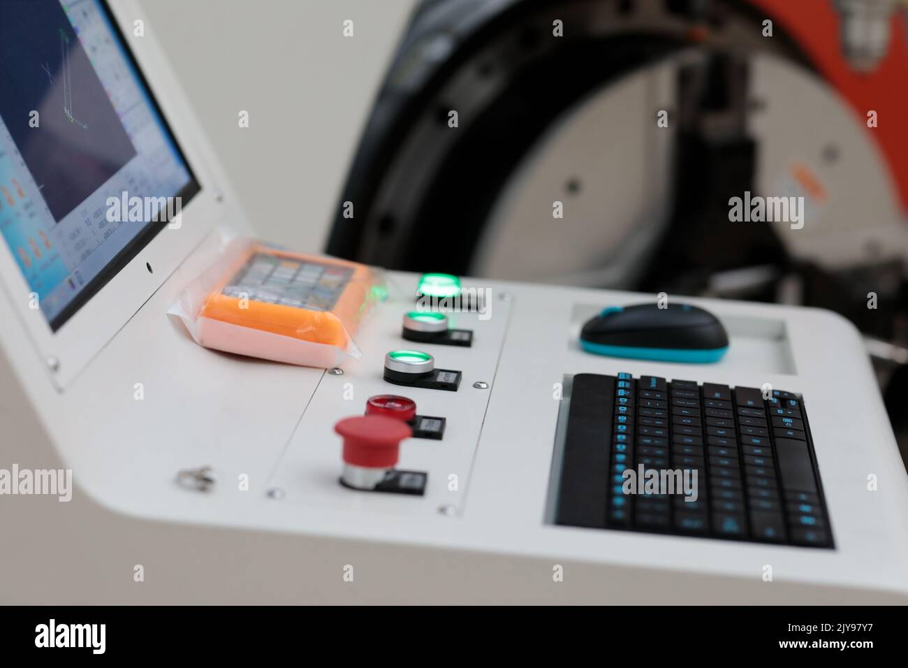 CNC control panel of tube laser cutting machine. Selective focus Stock ...