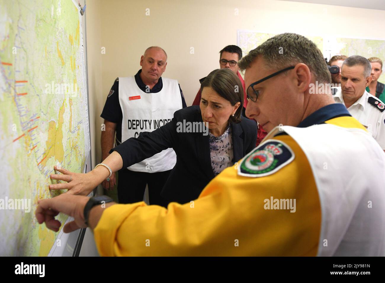 NSW Premier Gladys Berejiklian during a bushfire briefing at the Blue ...