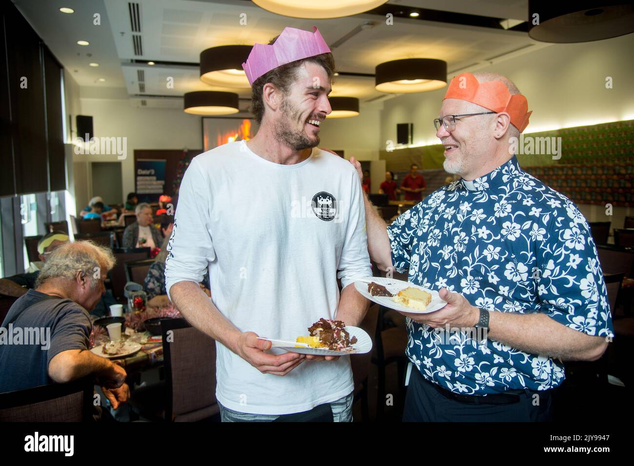 Jerard Groves and Reverend Dr Peter Hobson share a joke at Brisbane's ...