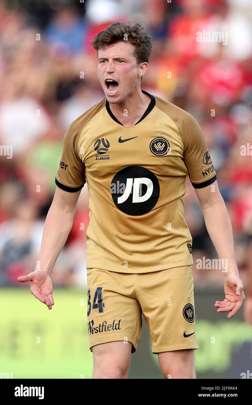 Patrick Ziegler of the Wanderers reacts to a call by the linesman ...