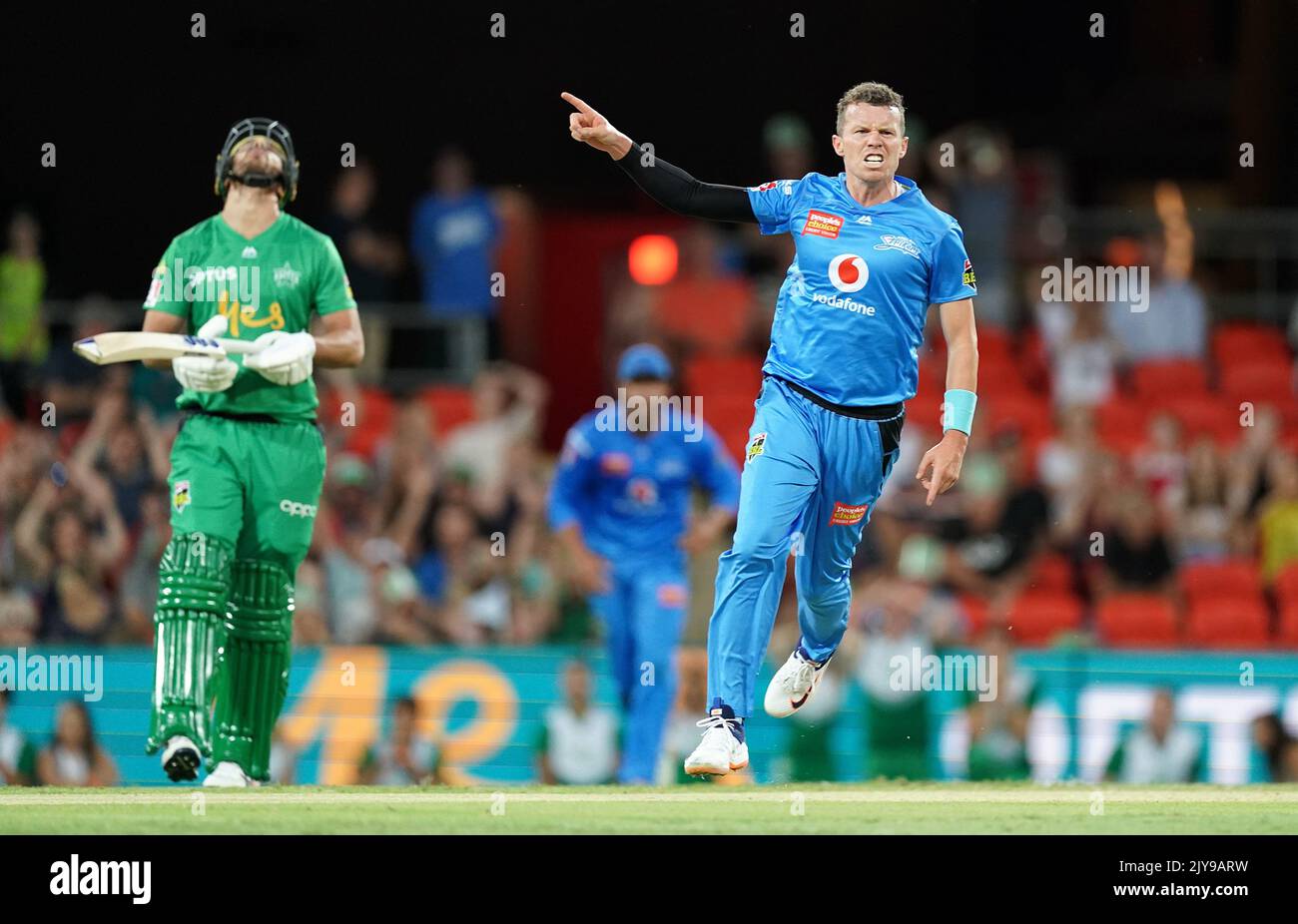 Peter Siddle of the Strikers reacts after dismissing Ben Dunk of the ...