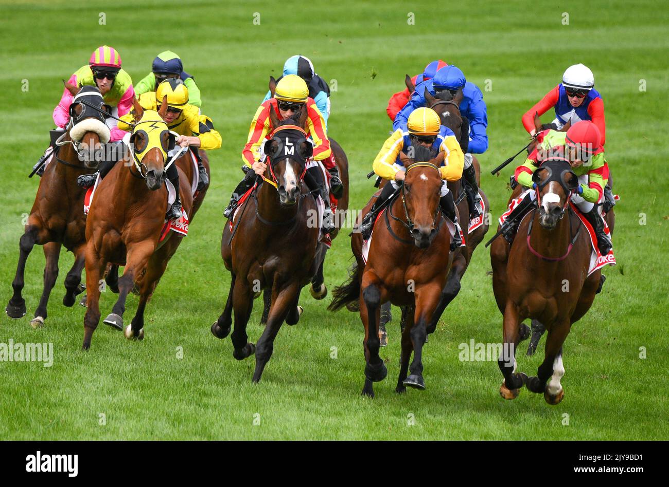 Jockey Ben Thompson rides The Centaurian (LEFT YELLOW) to victory in ...