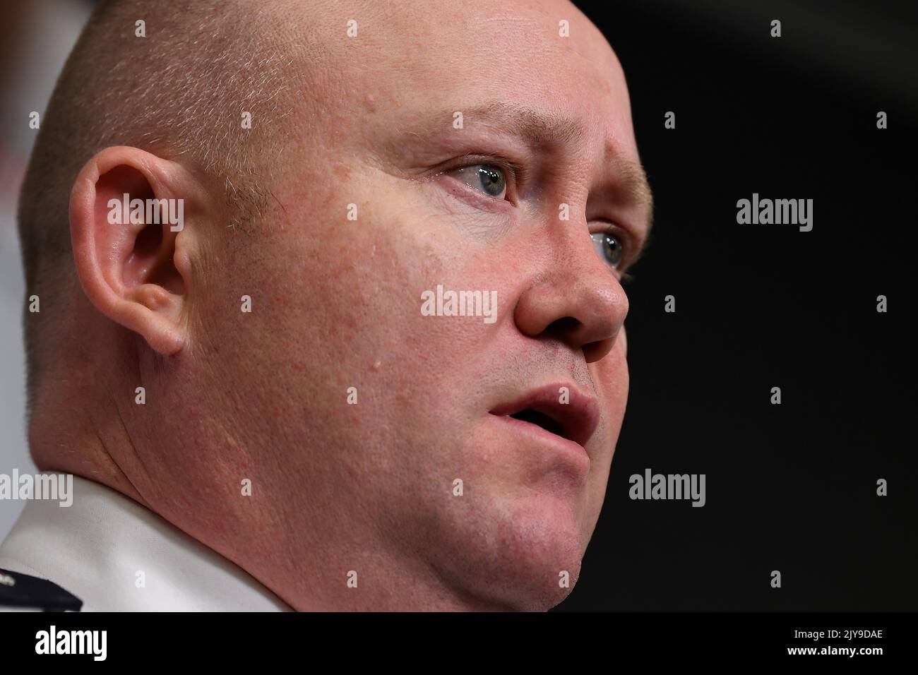RFS Commissioner Shane Fitzsimmons speaks to the media during a press ...