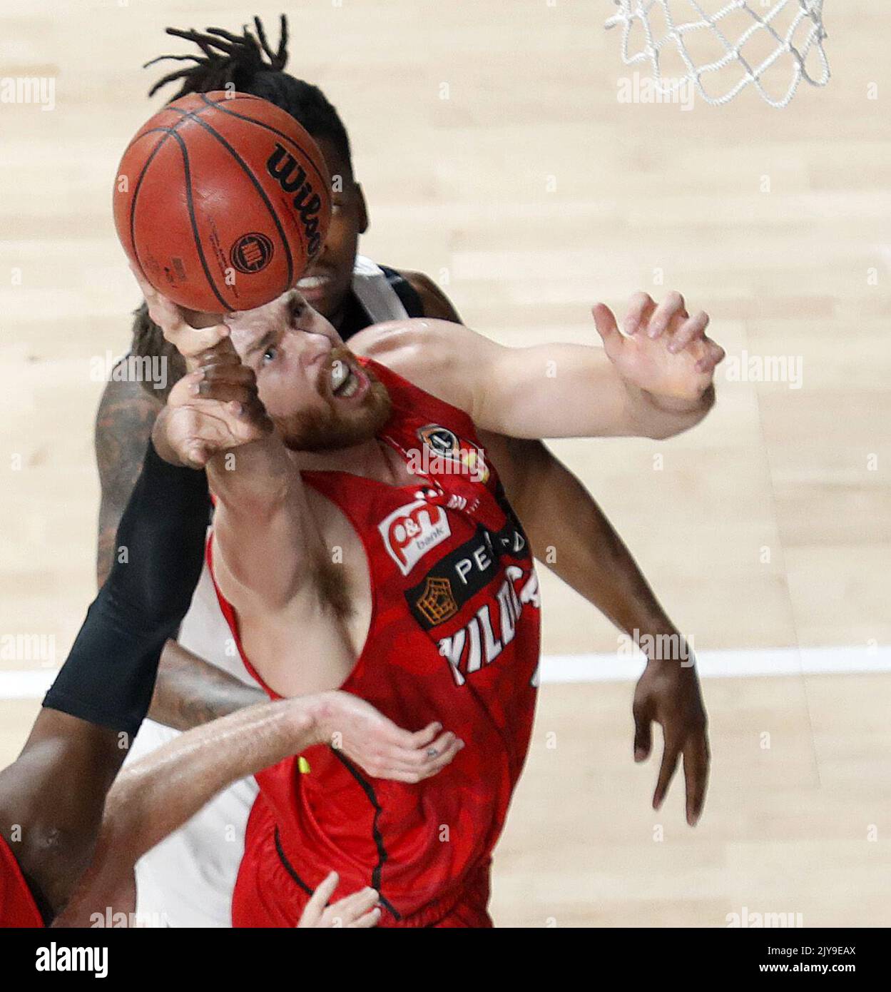 Nicholas Kay of the Wildcats rebounds the ball during the Round 13 NBL ...