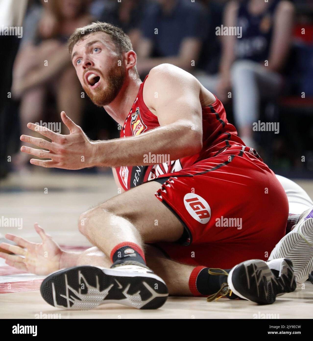 Nicholas Kay of the Wildcats reacts to his 4th foul call during the ...