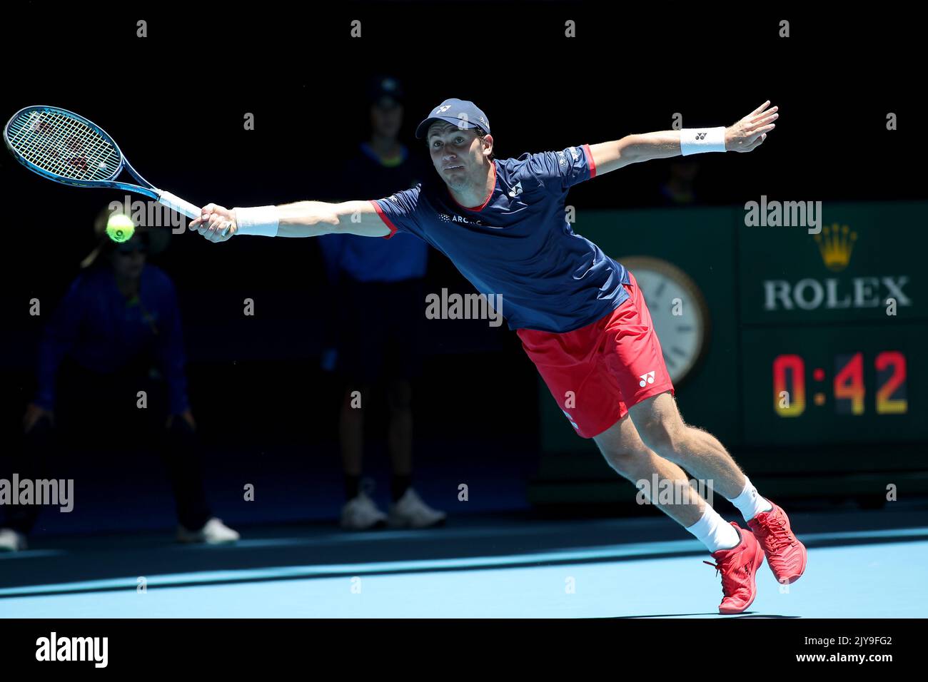 Casper Ruud of Norway in action during his match against John Isner of ...