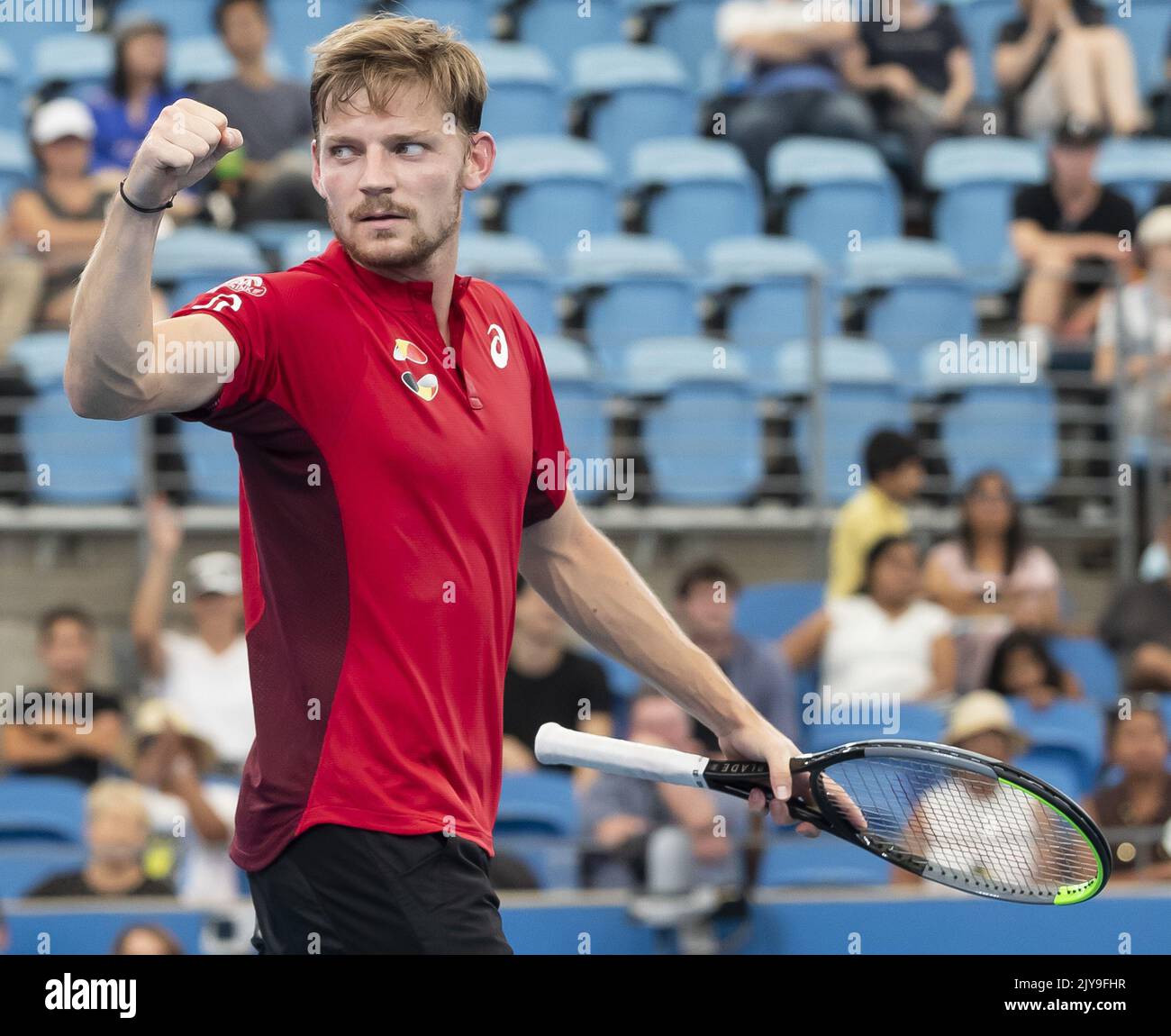 David Goffin of Belgium celebrates after defeating Radu Albot of ...