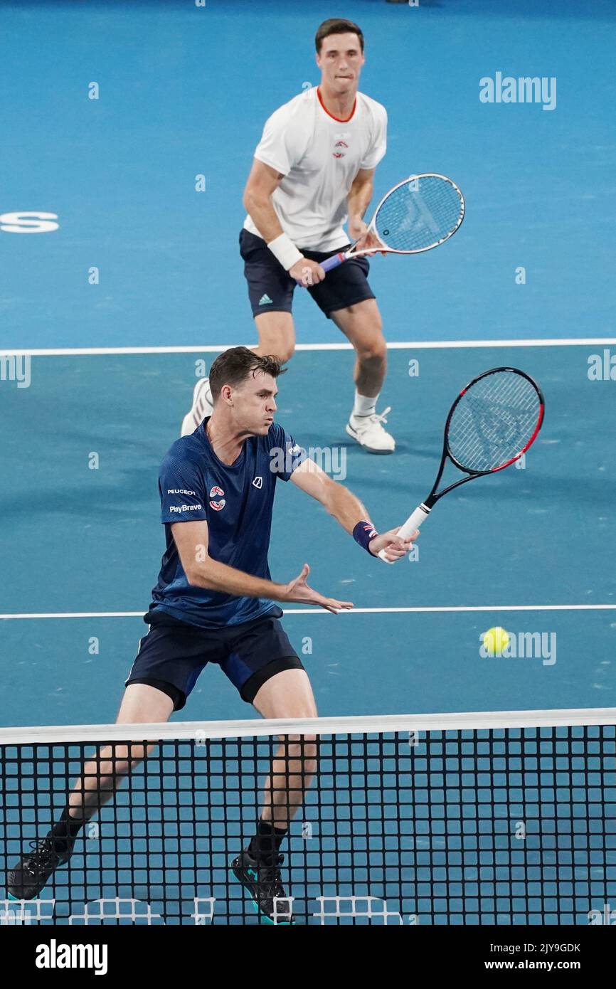 Jamie Murray and Joe Salisbury of Great Britain in action in their ...