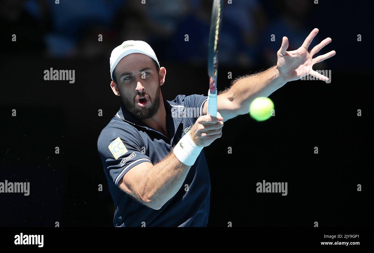 Martin Cuevas of Uruguay in action during his game with Go Soeda of ...