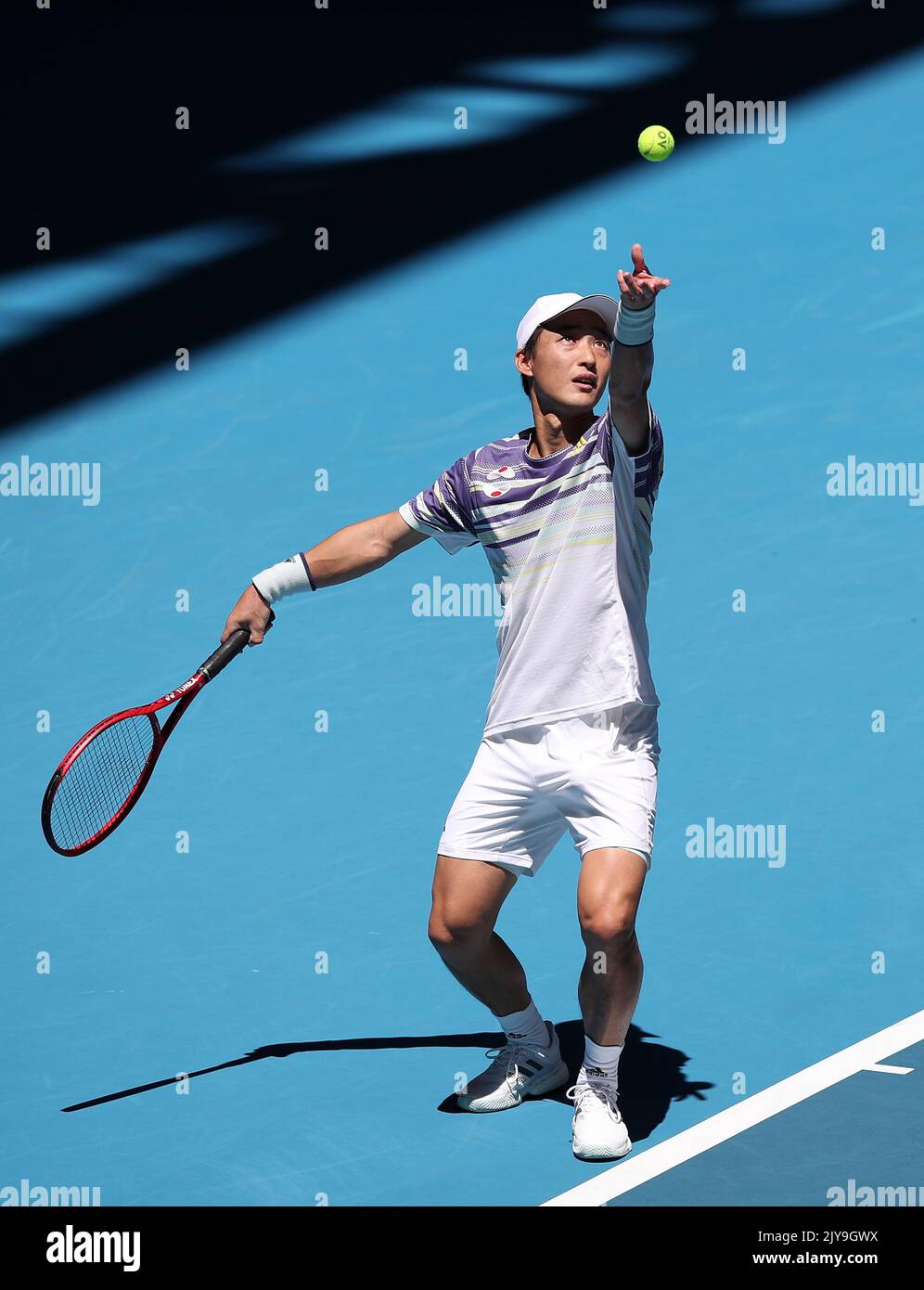 Go Soeda of Japan in action during his game against Martin Cuevas of ...