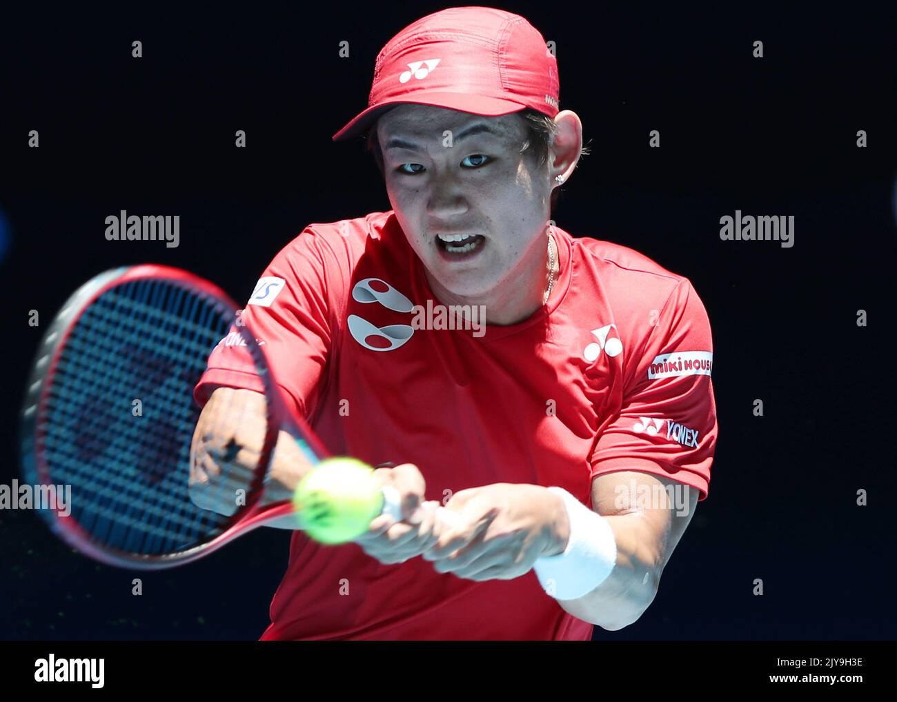Yoshihito Nishioka of Japan in action during his game against Pablo ...