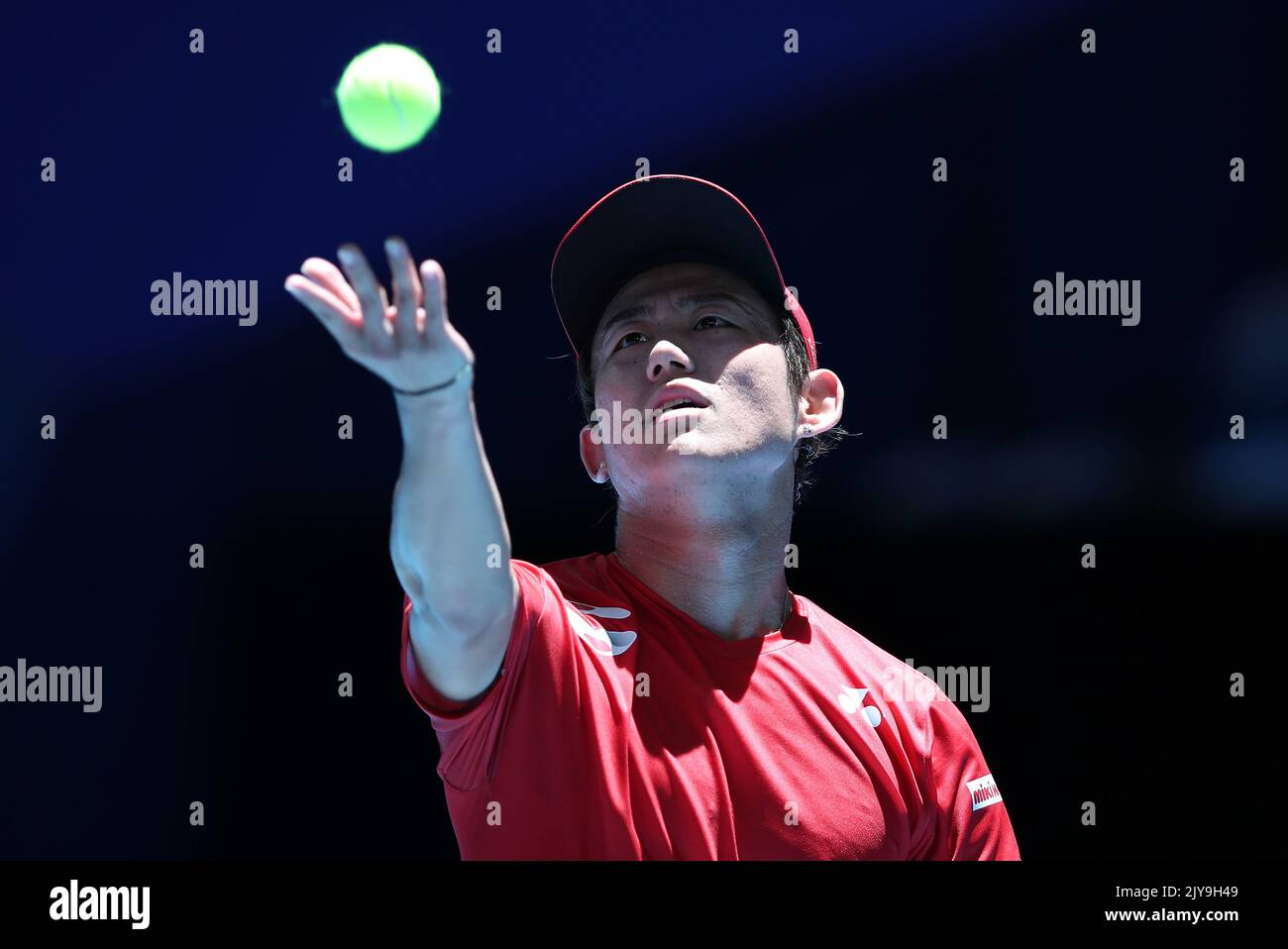 Yoshihito Nishioka of Japan in action during his game against Pablo ...