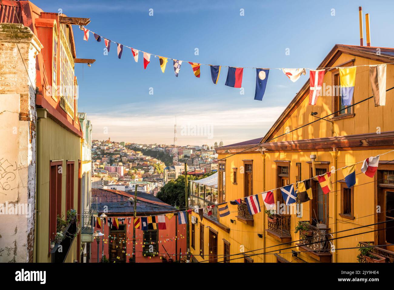 Colorful buildings of the UNESCO World Heritage city of Valparaiso ...