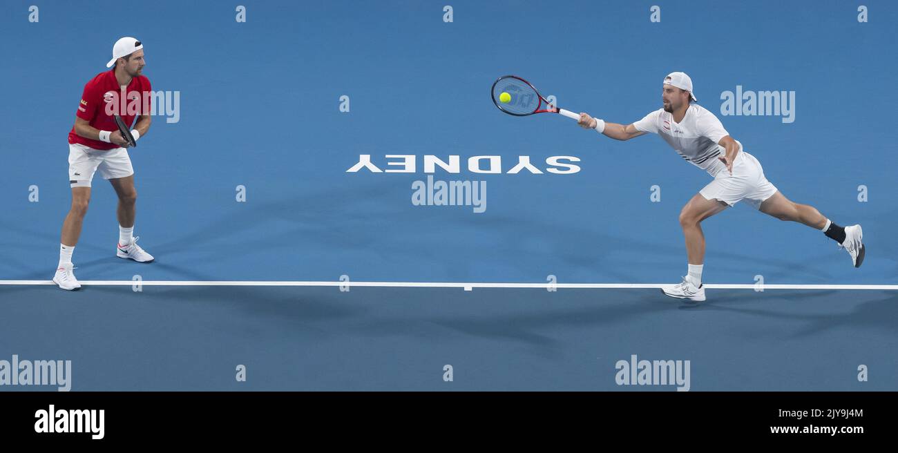 Oliver Marach and Jurgen Melzer of Austria during their doubles match ...