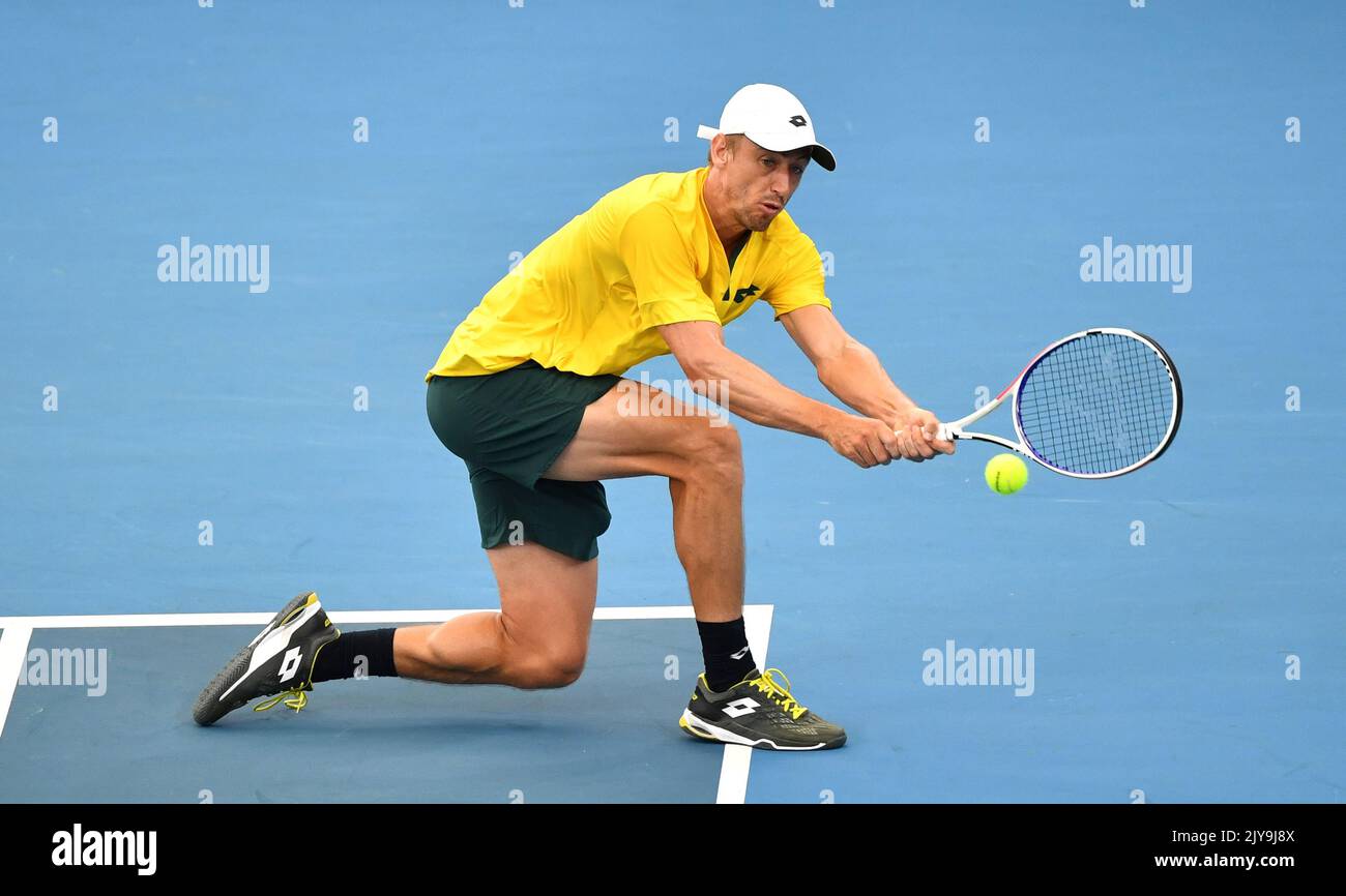John Millman of Australia in action against Felix Auger-Aliassime of ...