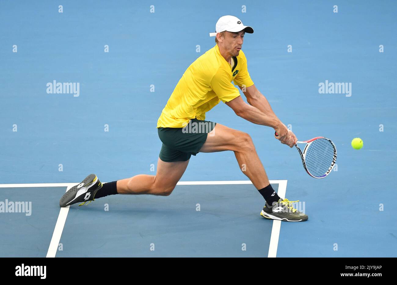 John Millman of Australia in action against Felix Auger-Aliassime of ...