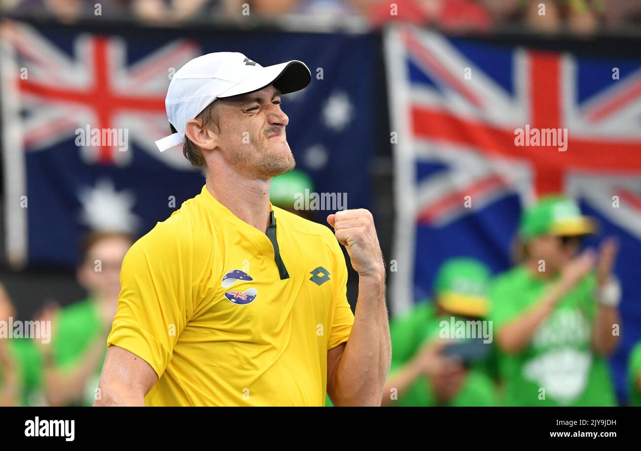 John Millman of Australia celebrates winning his match against Felix ...