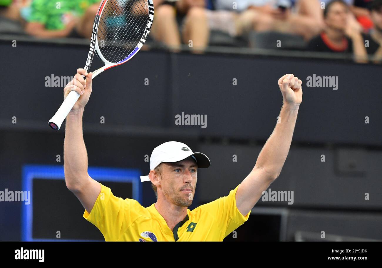 John Millman of Australia celebrates winning his match against Felix ...