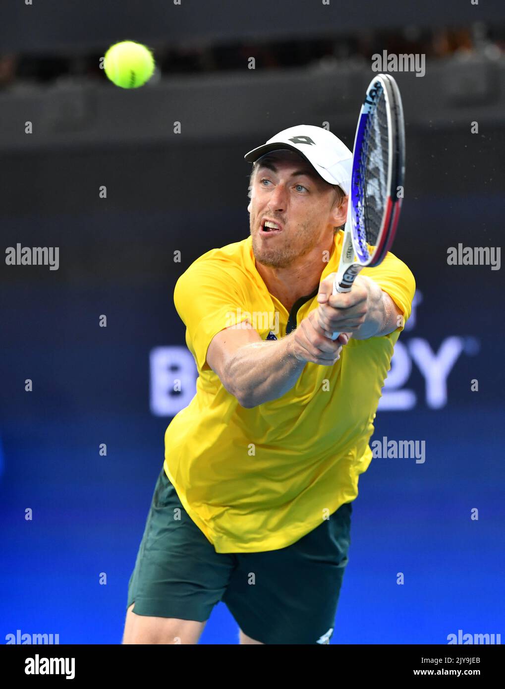 John Millman of Australia in action against Felix Auger-Aliassime of ...