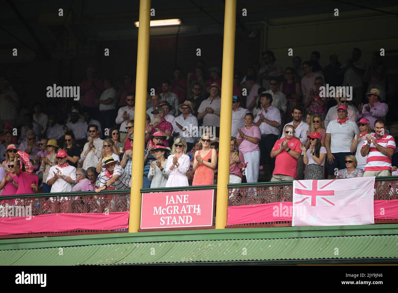 The SCG Ladies Stand is seen renamed as the Jane McGrath Stand on day 3 ...