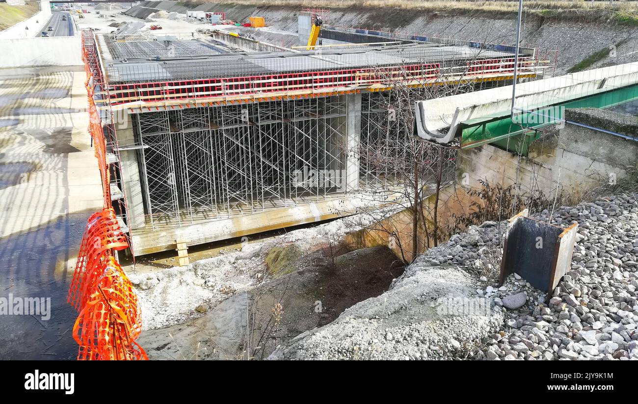 Highway construction site view. Civil engineering. Road on costruction ...