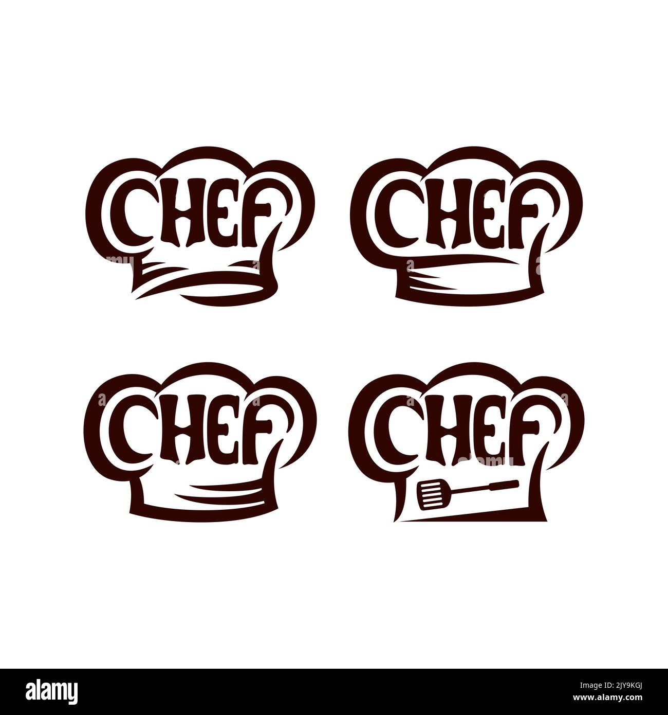 Set of Chef lettering with chef hat logo vector. Chef typography ...