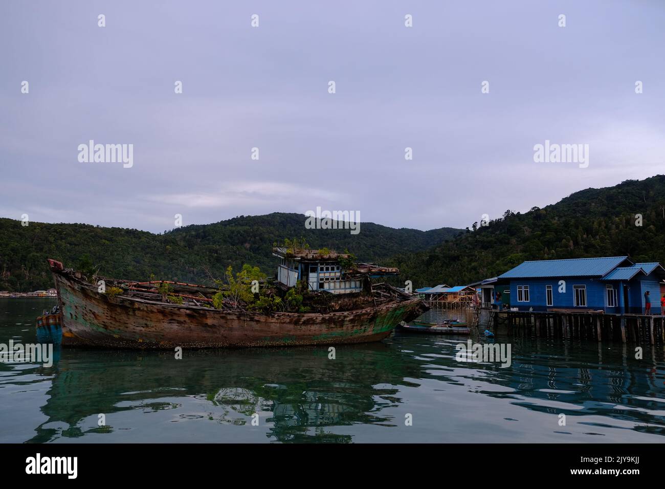 Indonesia Anambas Islands - Old vietnamese fishing shipwreck Stock ...