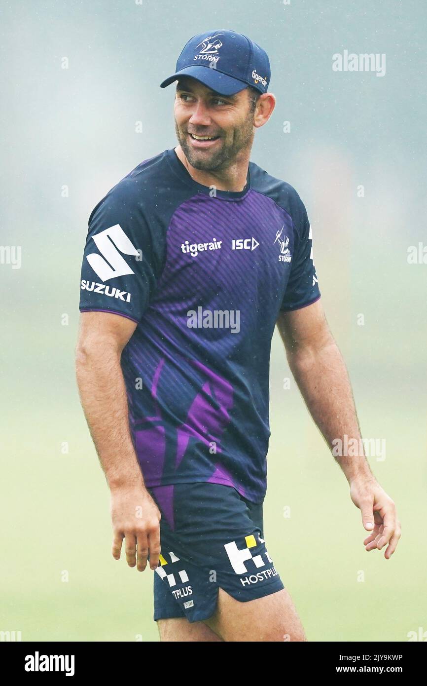 Cameron Smith of the Storm looks upfield during a Melbourne Storm ...