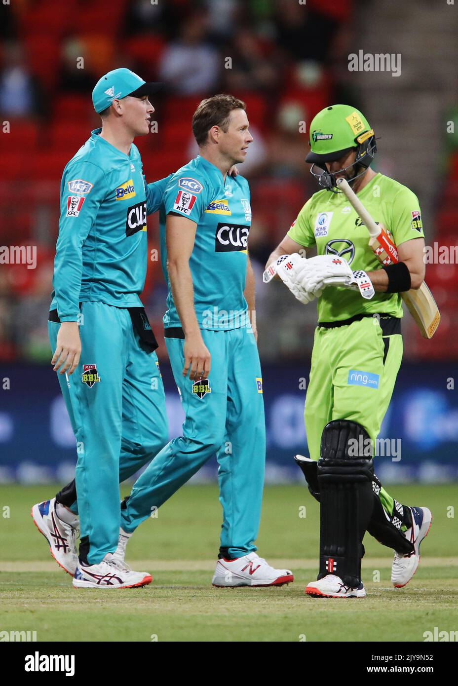 Ben Laughlin of the Heat celebrates after claiming the wicket of Callum ...