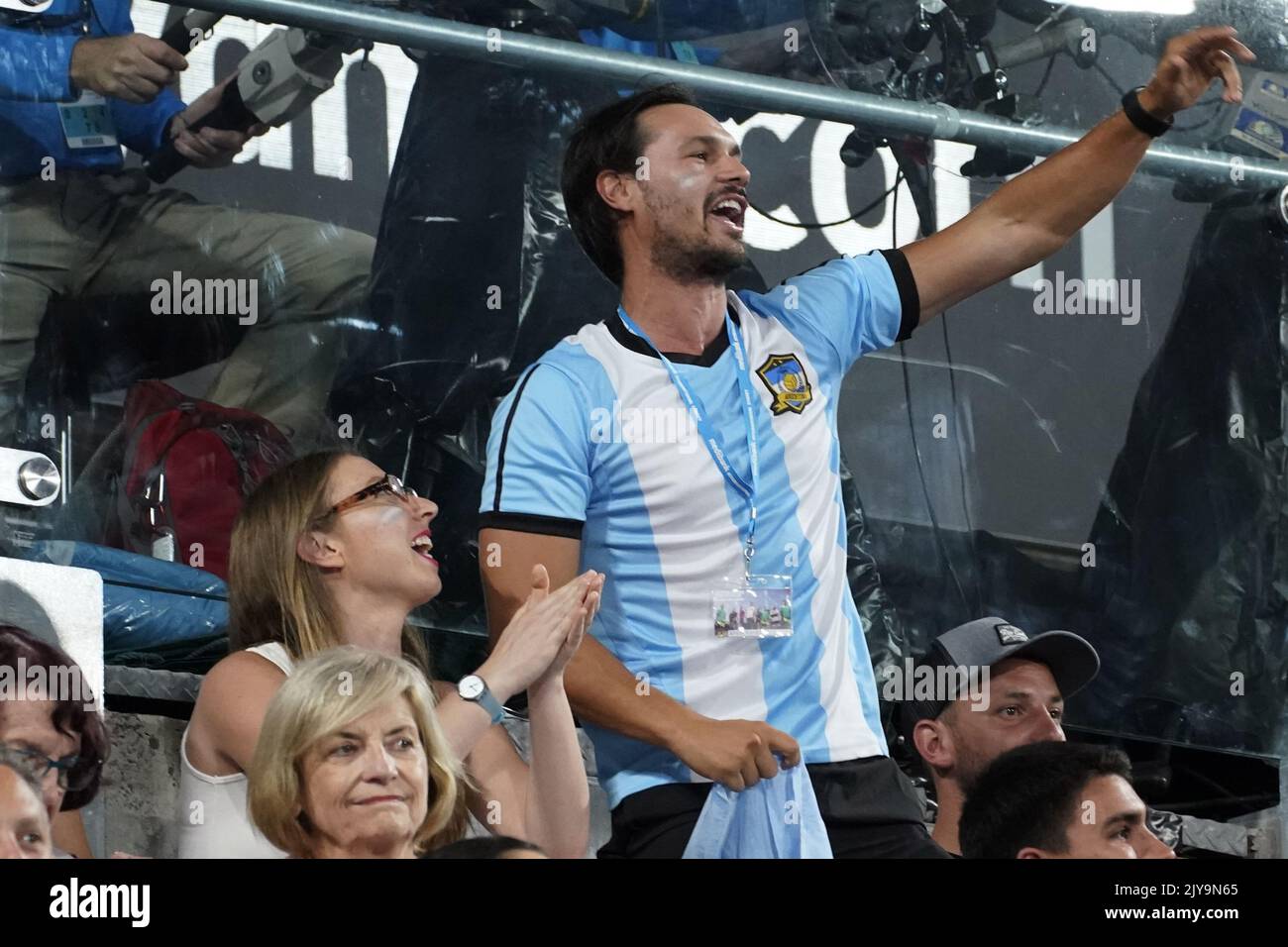 Argentinian fans in the crowd cheer on Diego Schwartzman of Argentina ...