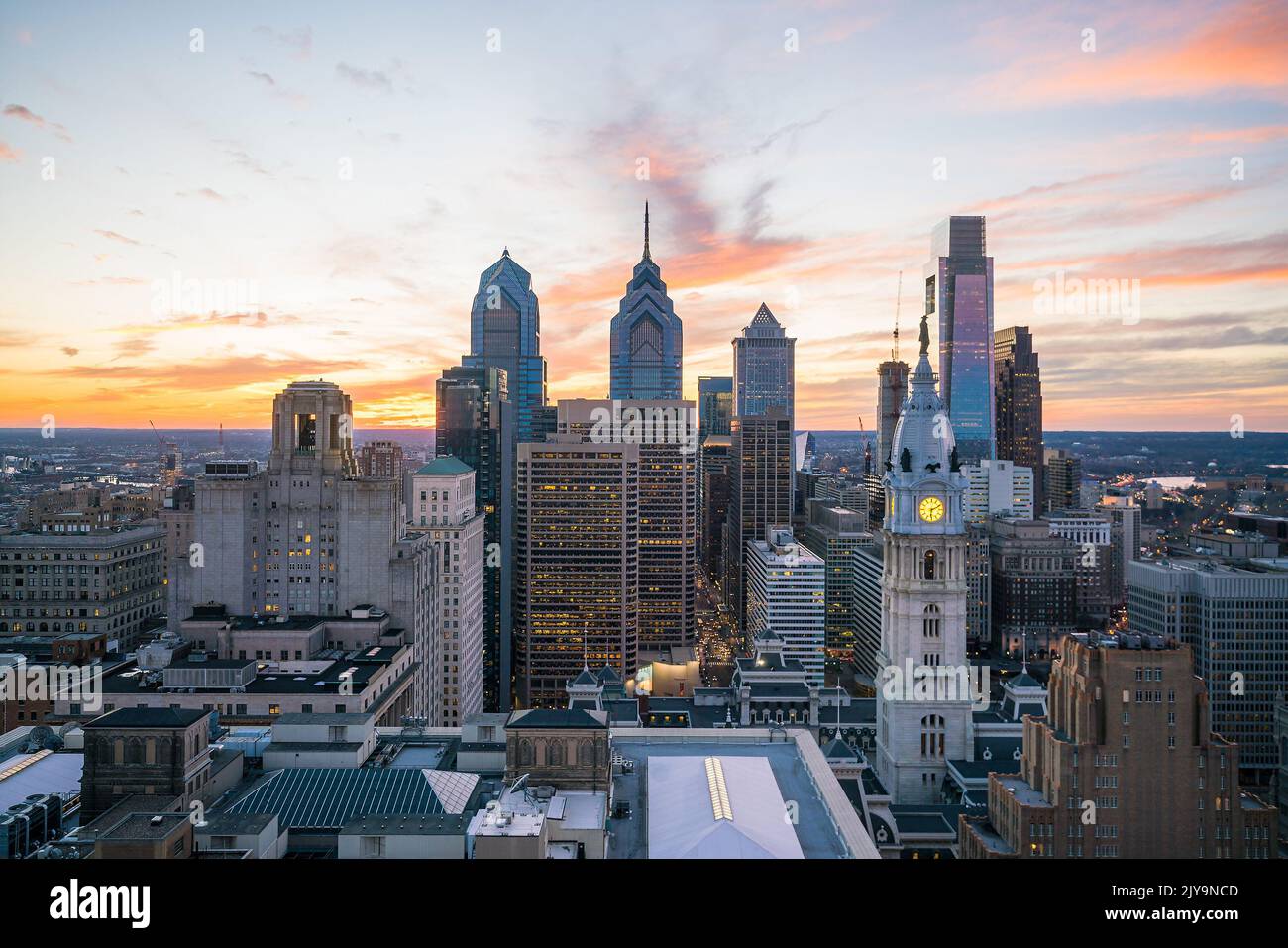 Skyline of downtown Philadelphia at sunset USA Stock Photo - Alamy
