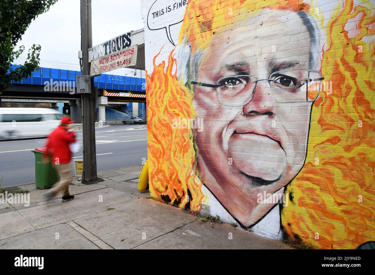 A mural depicting Australian Prime Minister Scott Morrison among ...