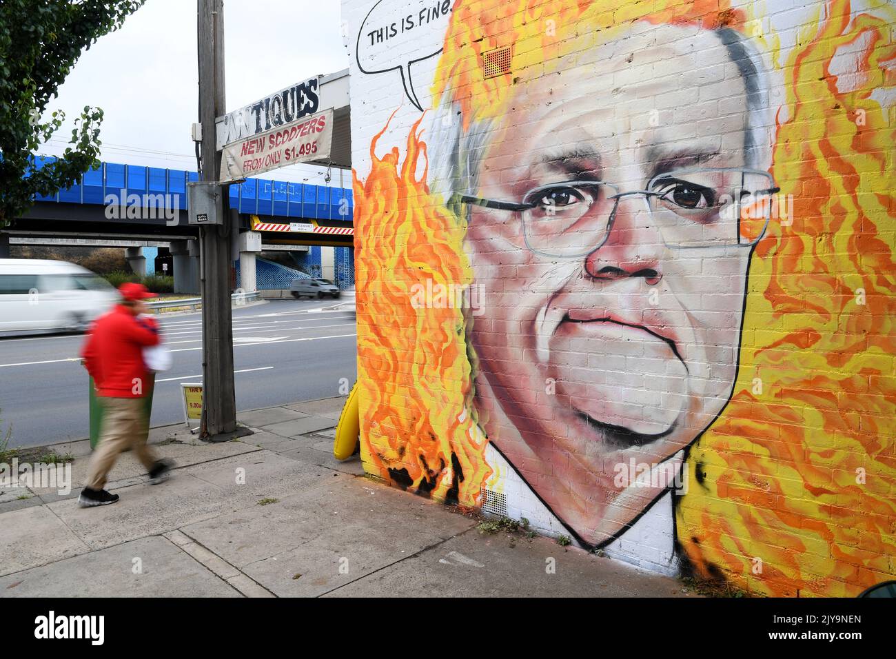 A mural depicting Australian Prime Minister Scott Morrison among ...