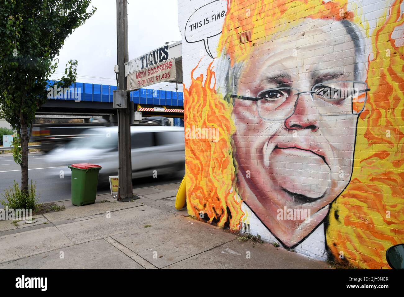 A mural depicting Australian Prime Minister Scott Morrison among ...