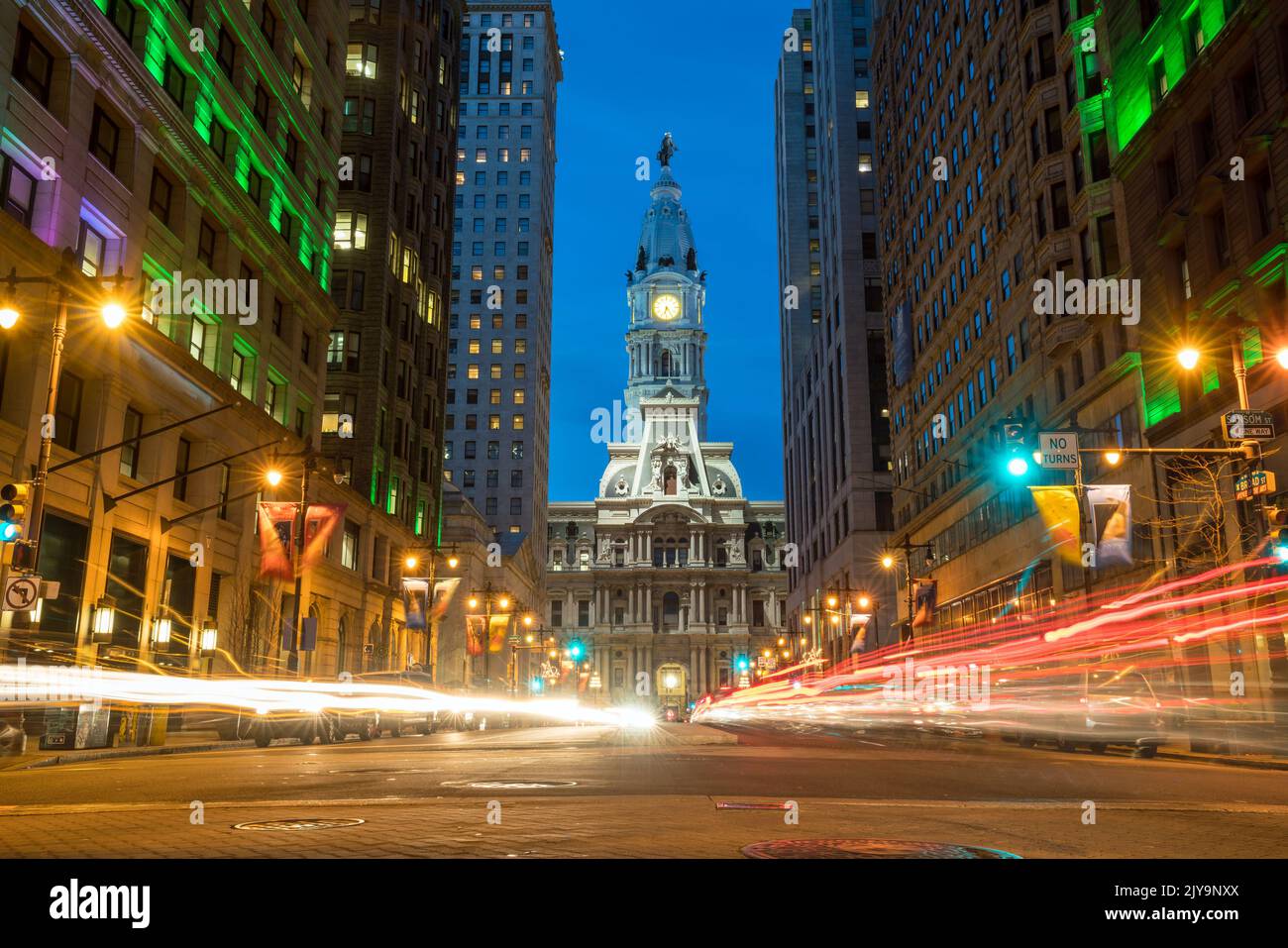 Philadelphia streets with traffic at night Stock Photo - Alamy