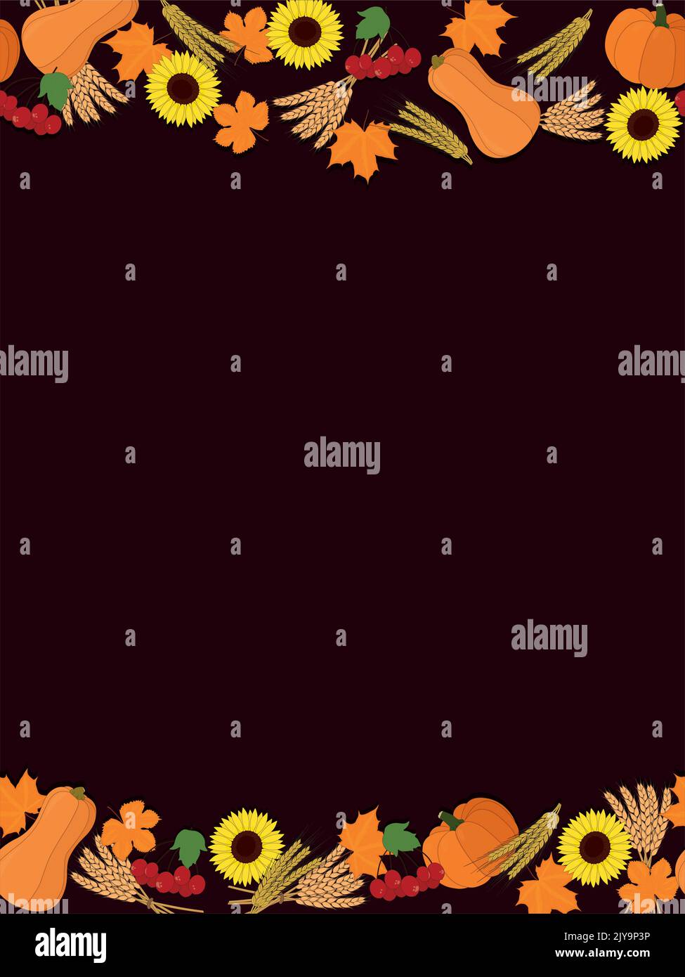 Autumn fall harvest time seamless frame background vector illustration ...