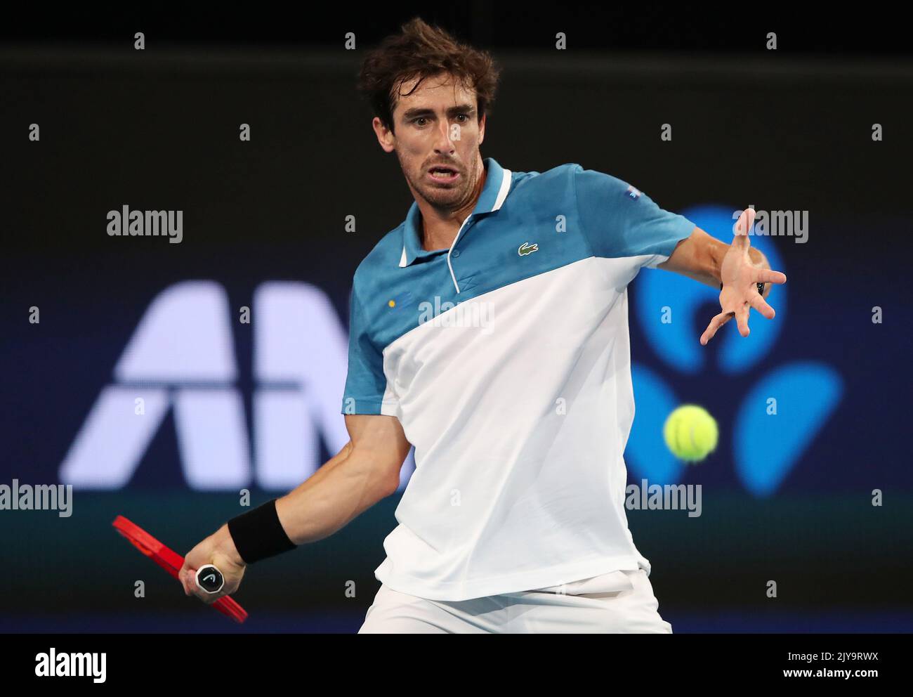 Pablo Cuevas of Uruguay in action during his game against Nikoloz ...