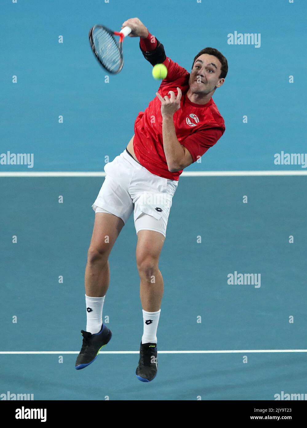 Aleksandre Metreveli of Georgia tin action during the doubles game ...