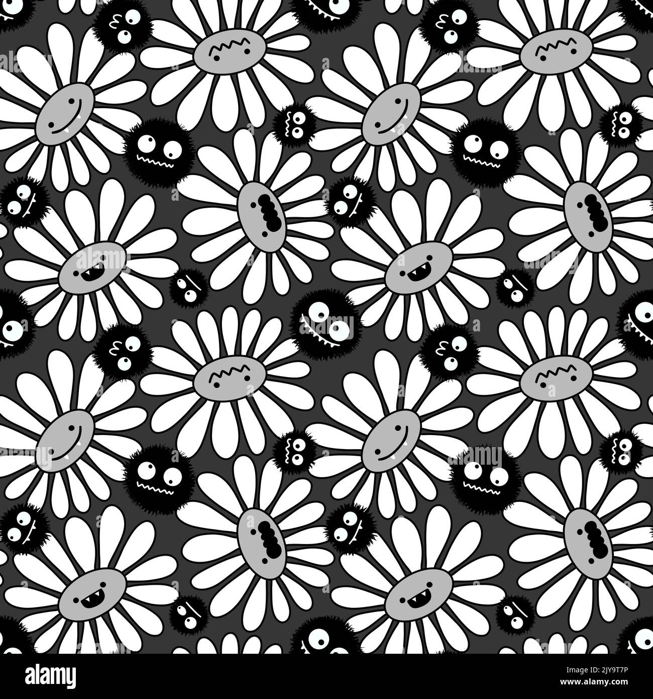 Cartoon flower Halloween seamless chamomile pattern for wrapping paper ...