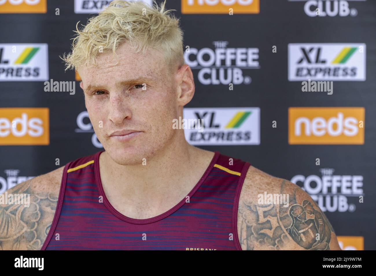 Mitch Robinson speaking to media during a training session with the ...