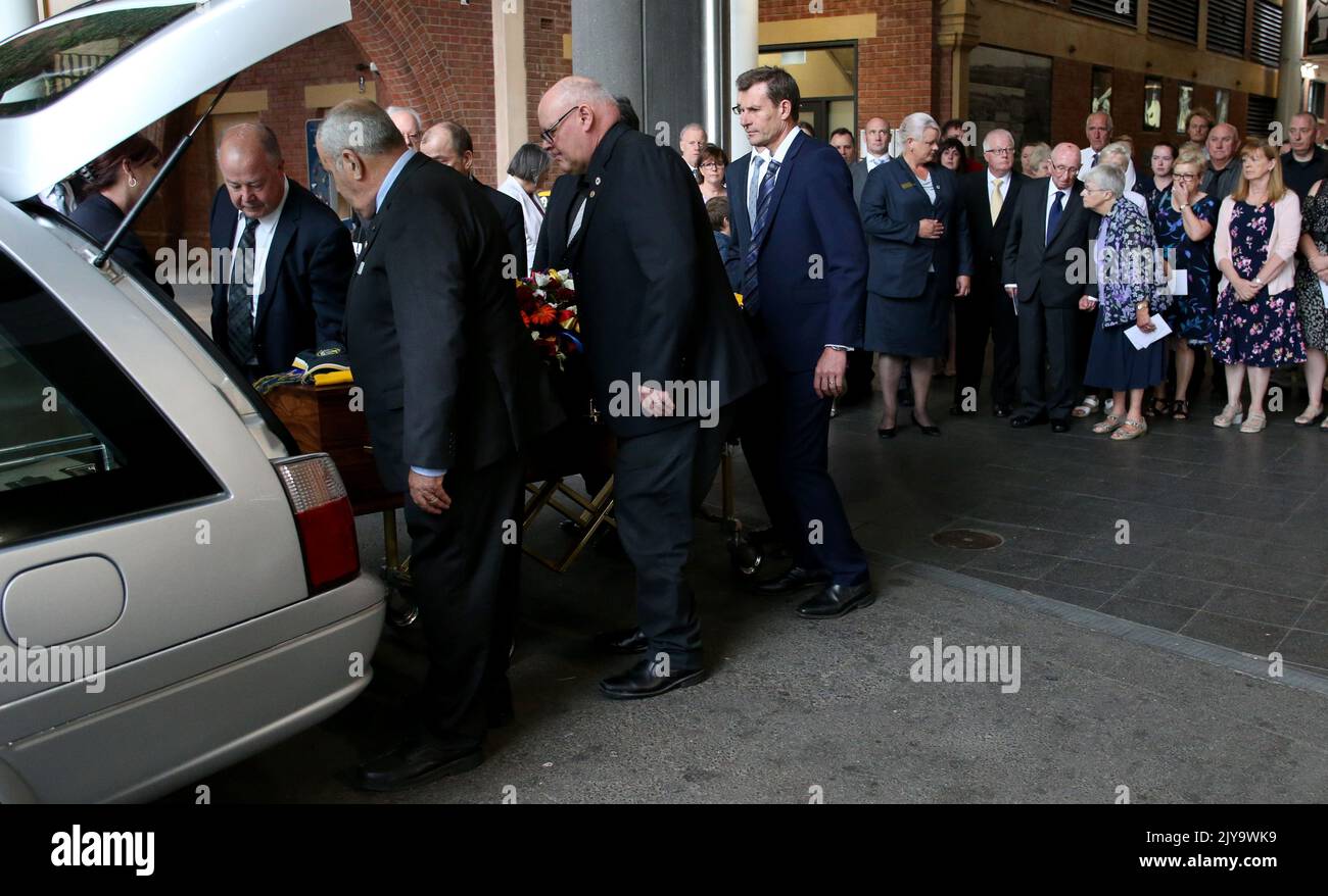 X during a funeral service for Gavin Dallow at Adelaide Oval in ...